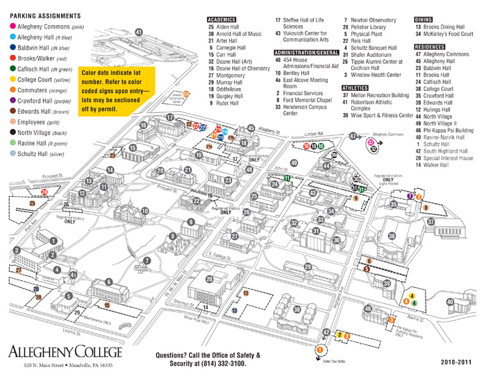 Parking Map « Campus Security | Allegheny College - Meadville, PA